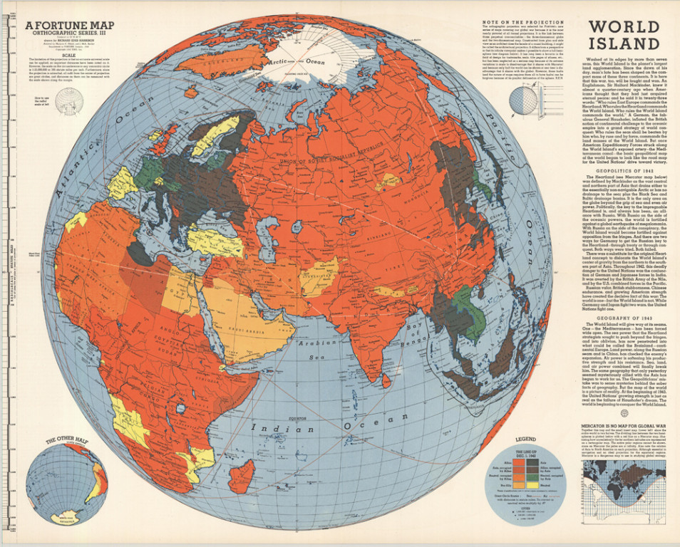 World Island. A Fortune Map. Orthographic Series III | La Jolla Map Museum